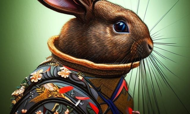Photorealistic japanese style of a detailed ninja samurai rabbit ...