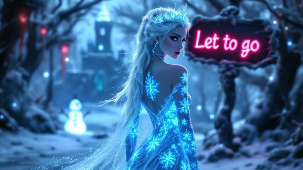 Goth Elsa in Majestic Icy Regalia - AI Art