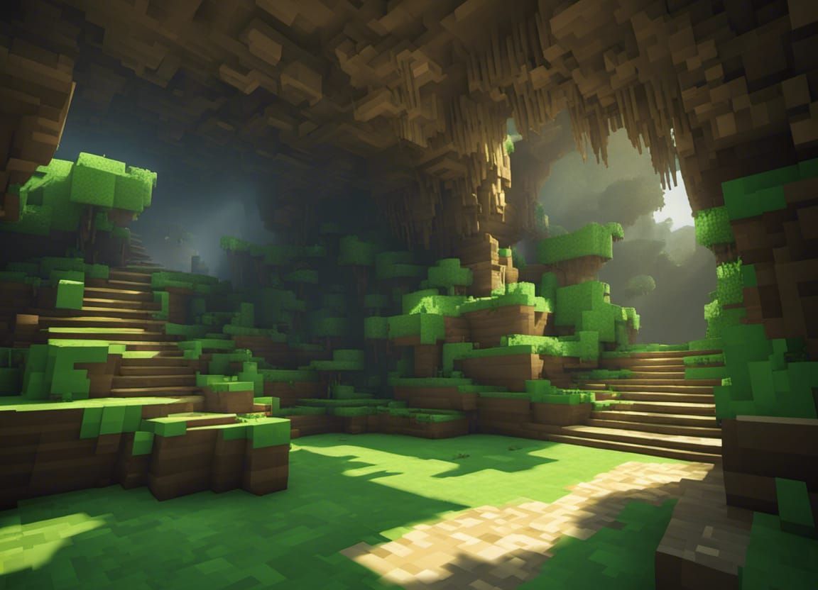minecraft concept art in a large lush cave - AI Generated Artwork ...