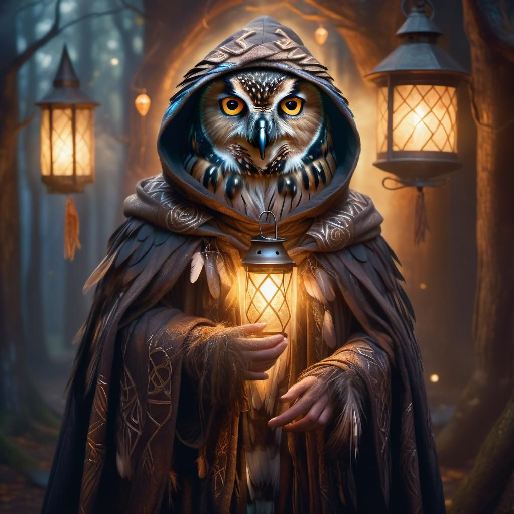 Anthropomorphic Owl Wizard - Enchanted Owl Wizard in Mysti...