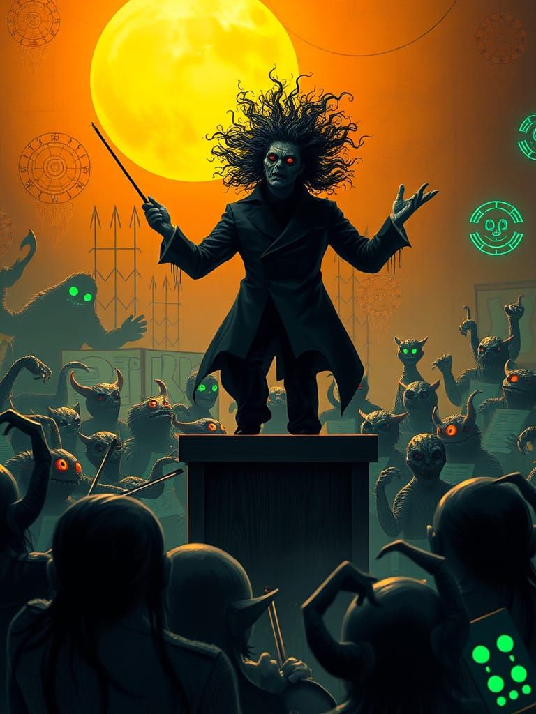 Gothic Maestro Conductor Leads Eerie Orchestra Per... - AI Art