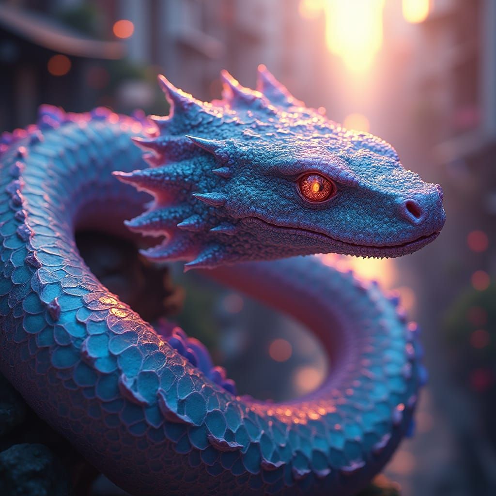 Celestial Serpent Winding Through Neon Futuristic ... - AI Art