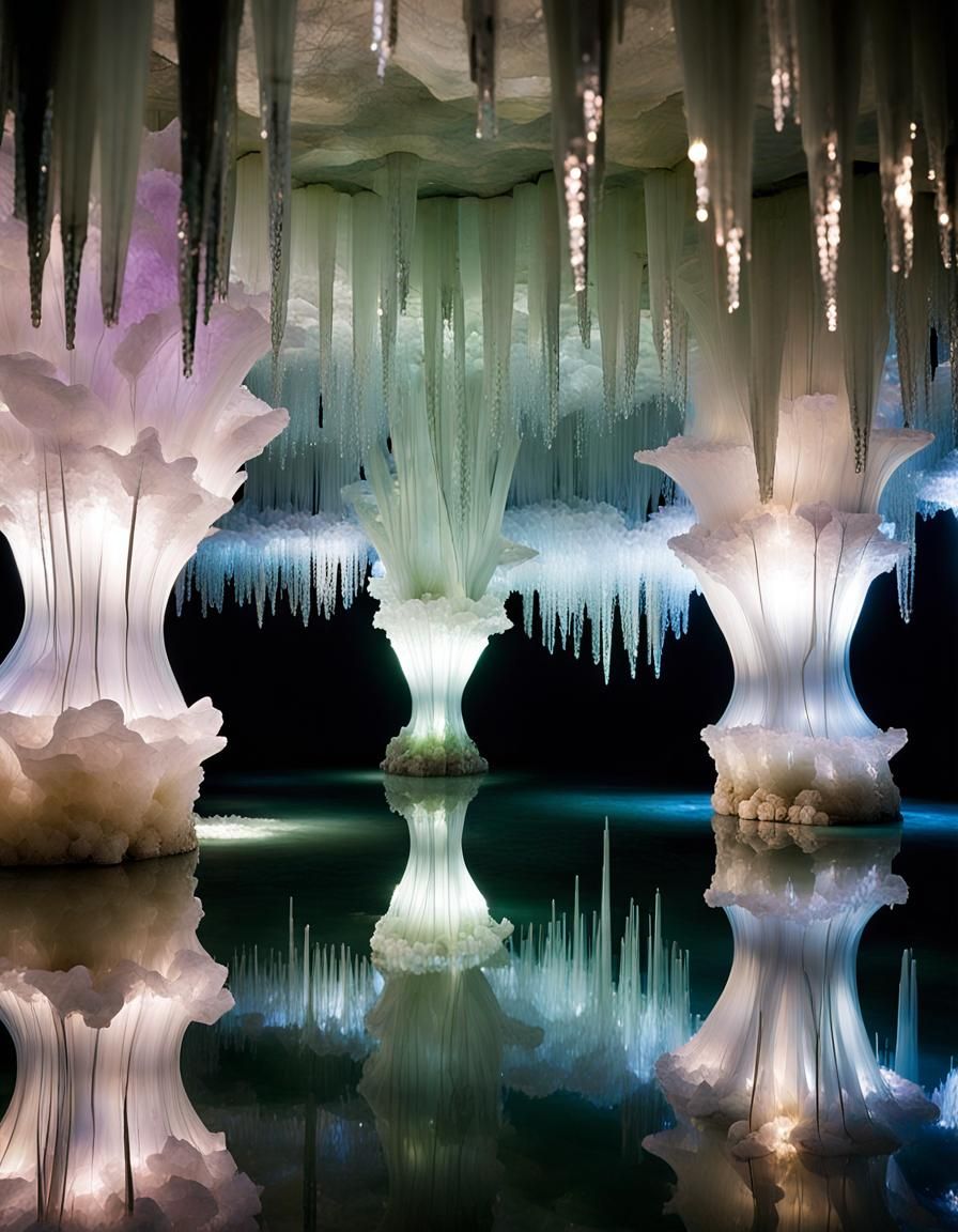 dancing glowing crystals in a natural crystal cave formed from living ...