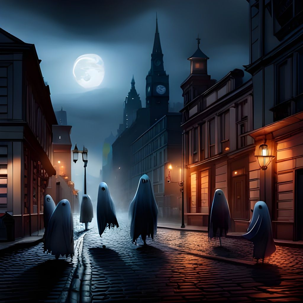A Gang of Ghosts Wandering Through Town - AI Generated Artwork ...