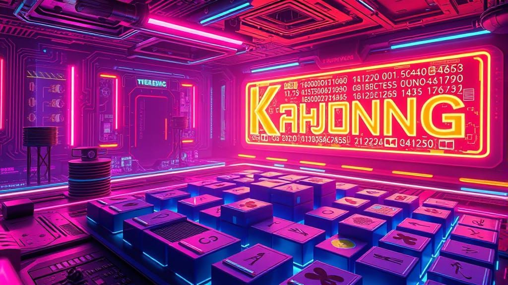 Neon-Lit Cyberspace Mahjongg Arena with Holographi... - AI Art