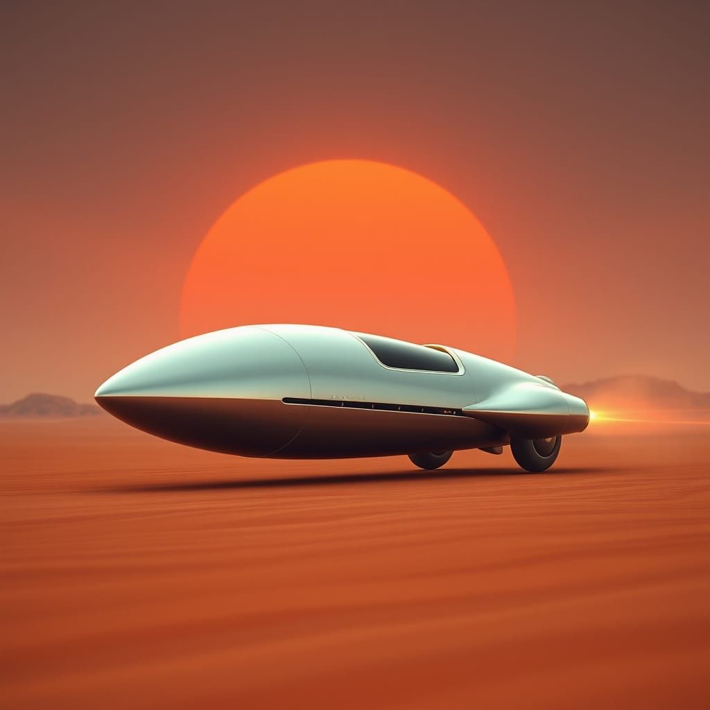 Cosmic Desert Speedster in Sleek, Silver Bullet Shape