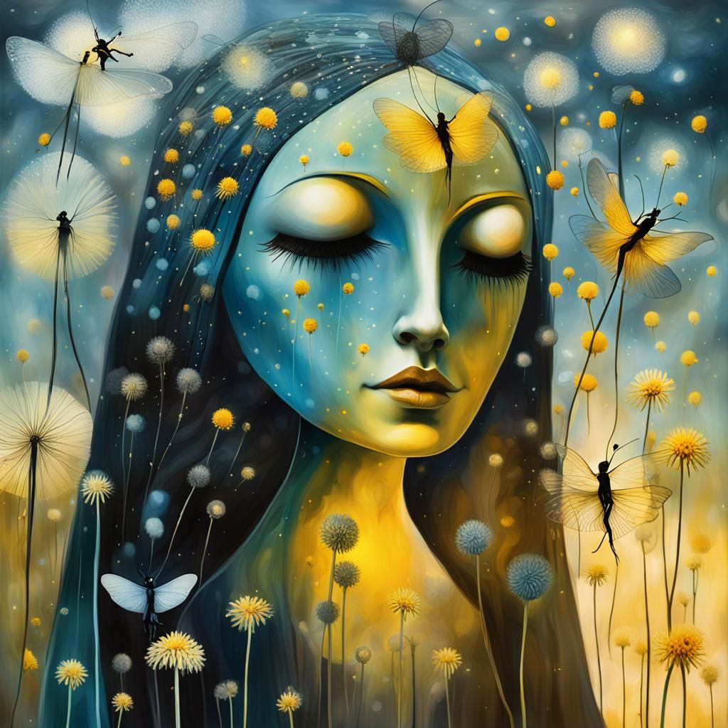 Surreal Fairies Soar in Vibrant Dandelion Dreamsca... - AI Art