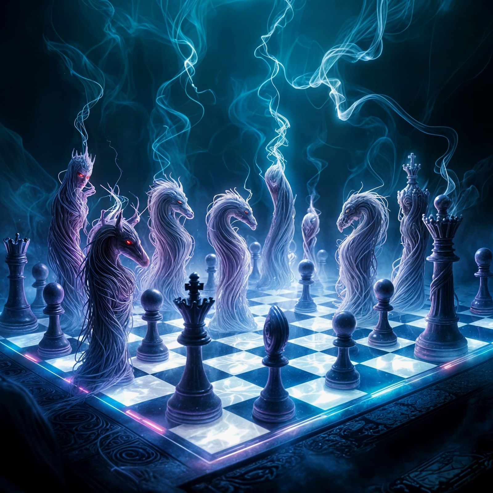 Surreal Chessboard in Dark Fantasy Realm - AI Art