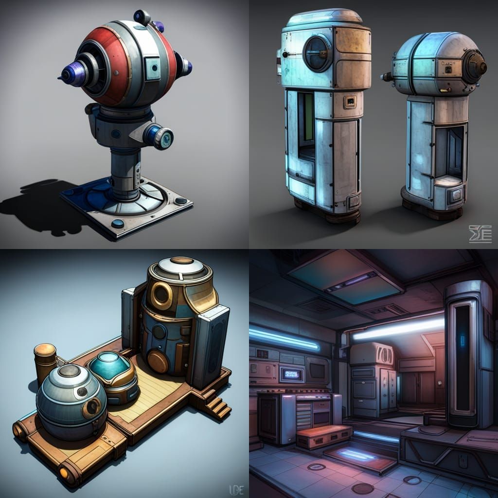 concept art, scifi prop design, watercolor texture, pbr material ...