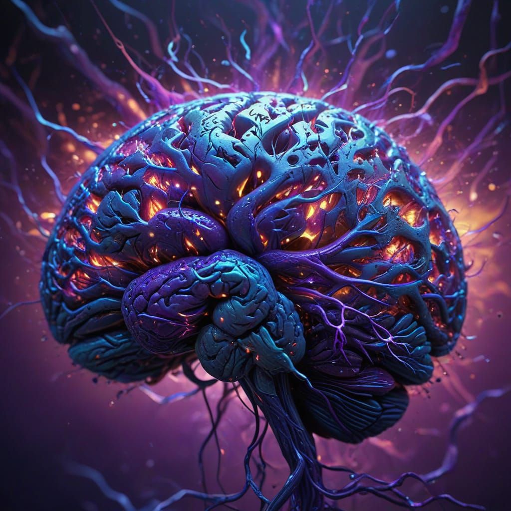 Mighty brain - Hyperrealistic Brain Concept Art in Vibrant C...