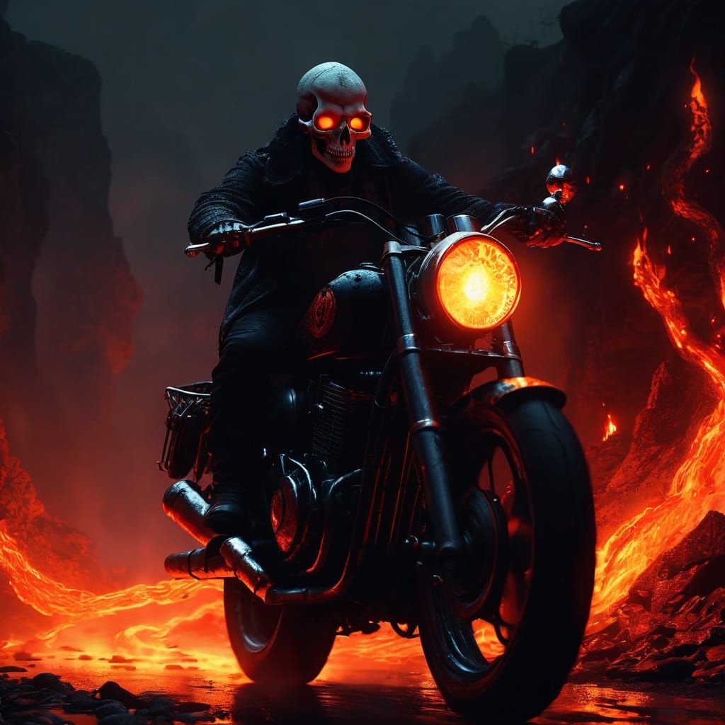 Gothic Motorbike Speeds Down Highway to Hell Under... - AI Art