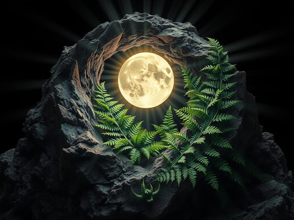 Cosmic Fern Spiral in Mixed Media Collage Style - AI Art