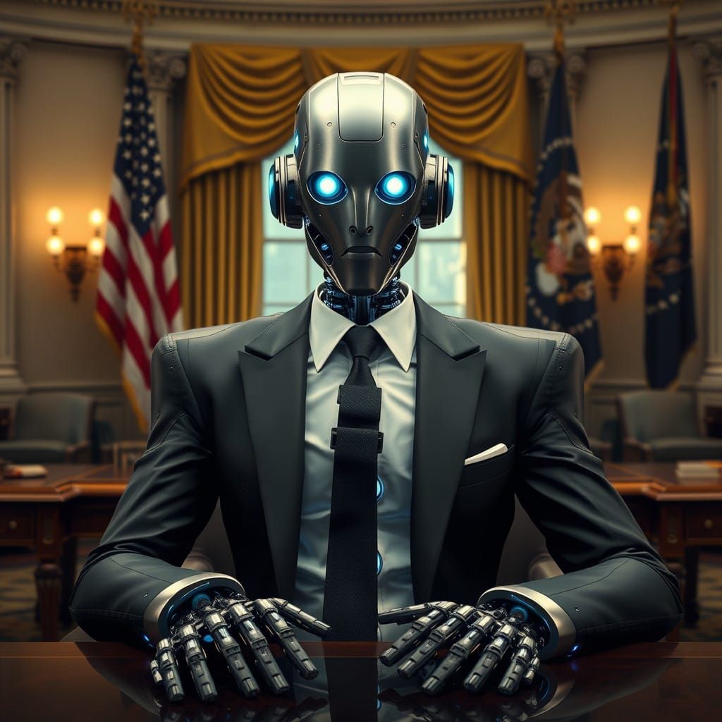 Robot President - Robotic World Leader Seated at Historic De...