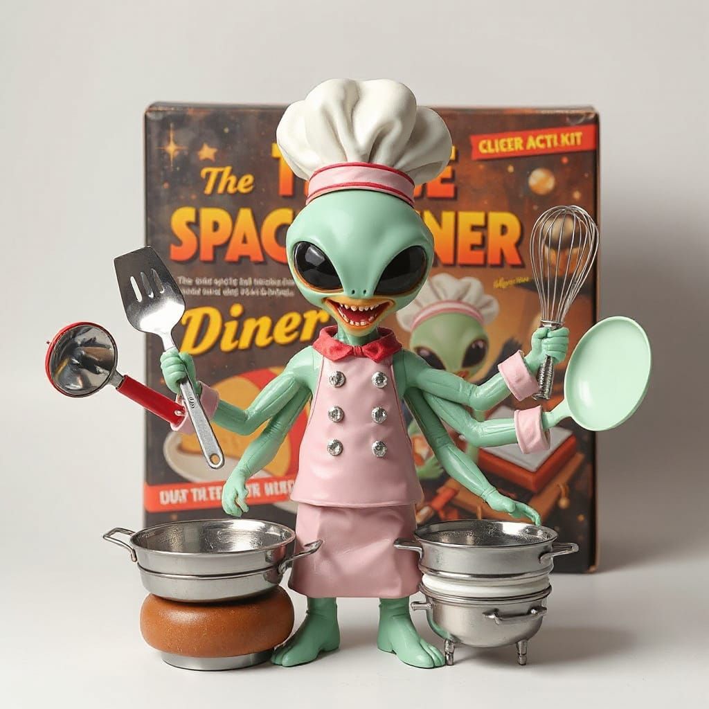 Six-Armed Alien Chef Action Figure in Retro Space ... - AI Art