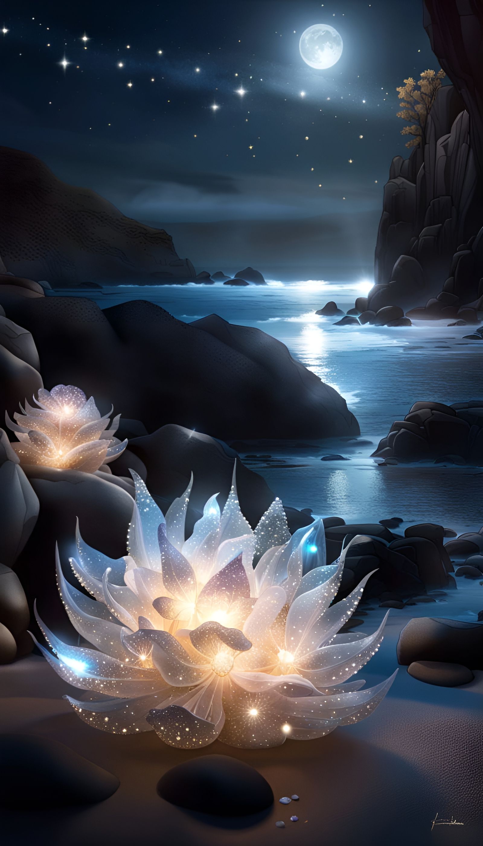 Moonlight Flowers - AI Generated Artwork - NightCafe Creator