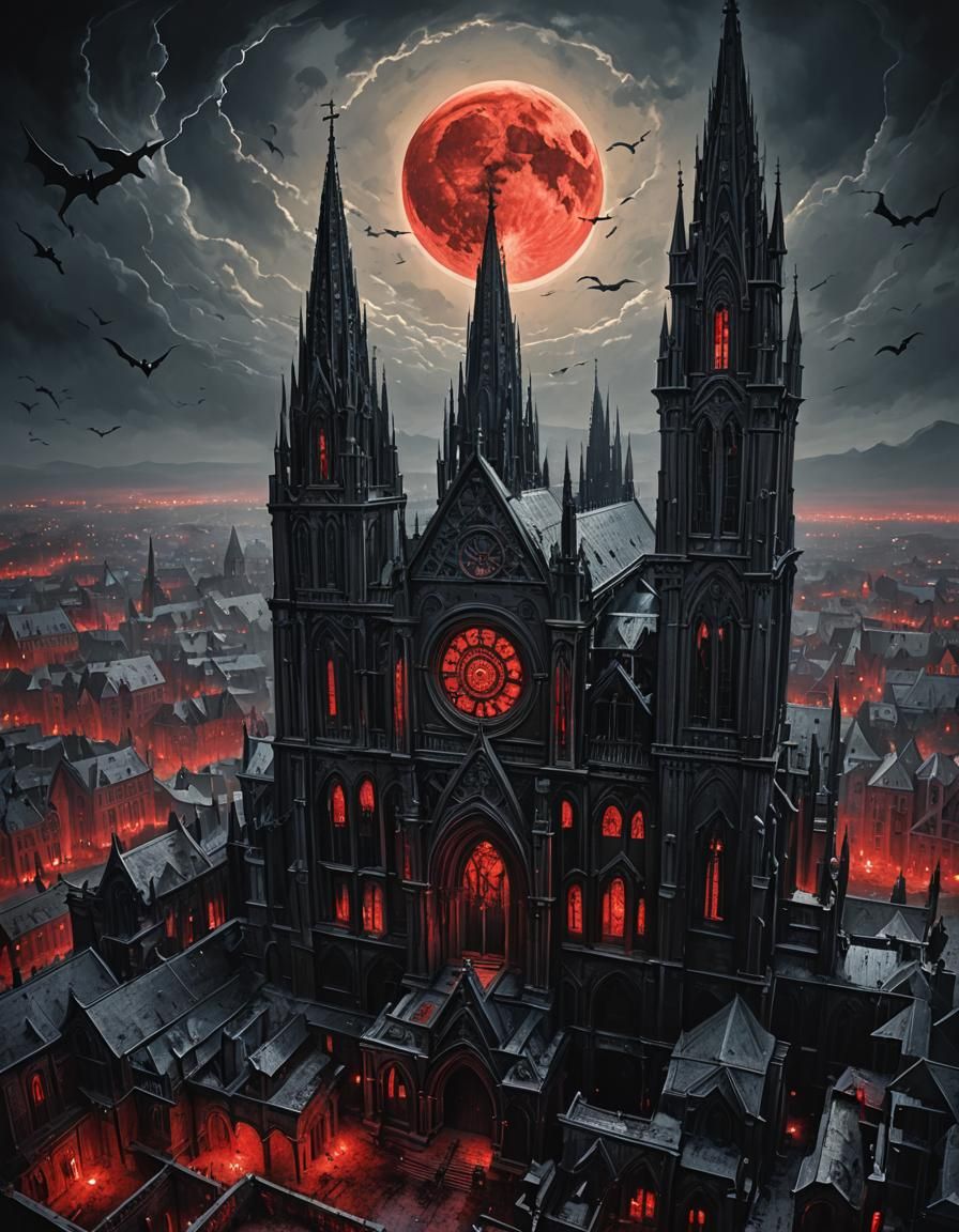 dark gothic blood moon vampire cathedral - AI Generated Artwork ...