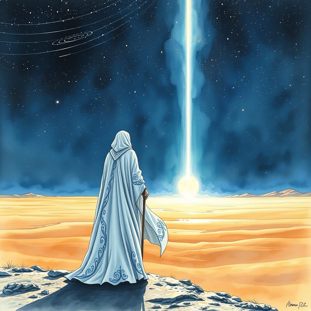 Cosmic Figure Illuminated by Celestial Light in a ... - AI Art