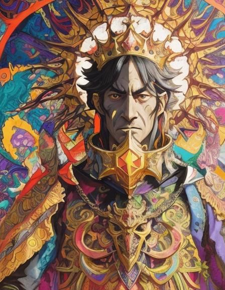 (Hyper detailed artwork of a evil king with scowl on his face and black ...