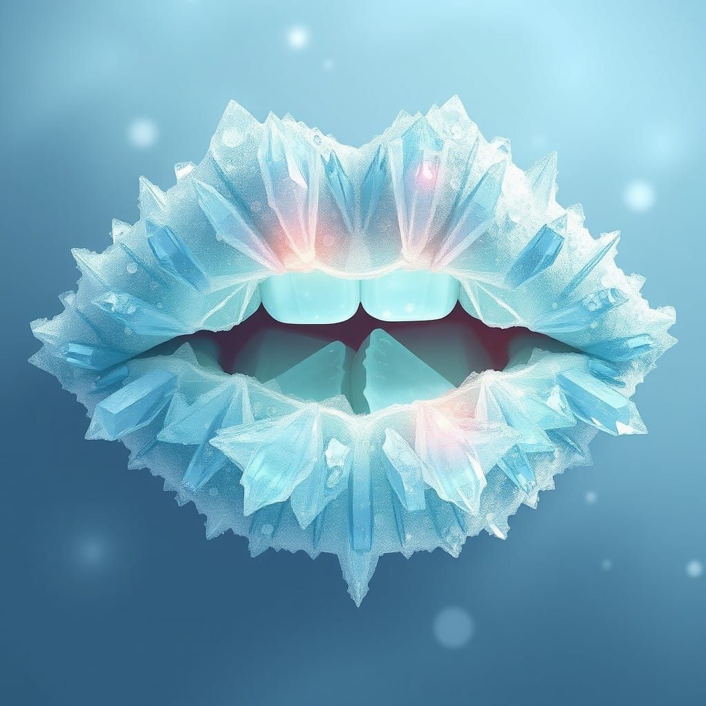 Frozen Lips in Ice Crystal Shards, Mystical Winter... - AI Art