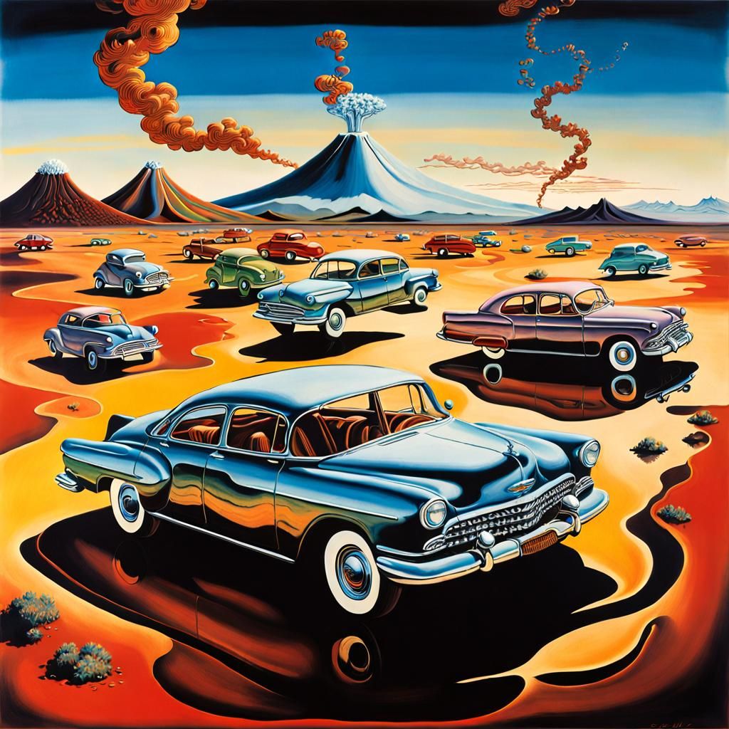 Cars - Surreal Automotive Vortex in a Metallic Landscape