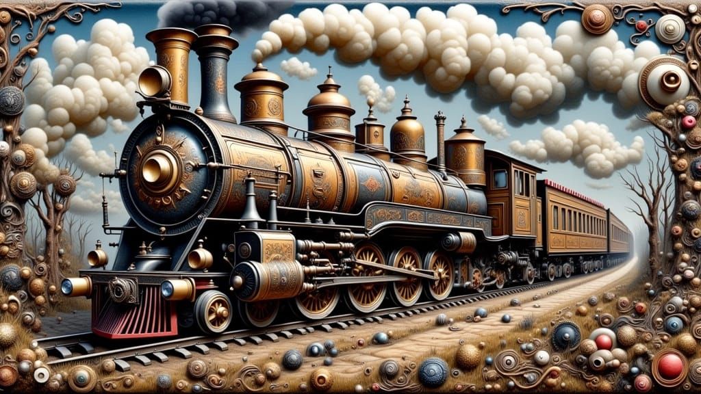 Surreal Steam Train Unfurls in a Whirlwind of Embo... - AI Art