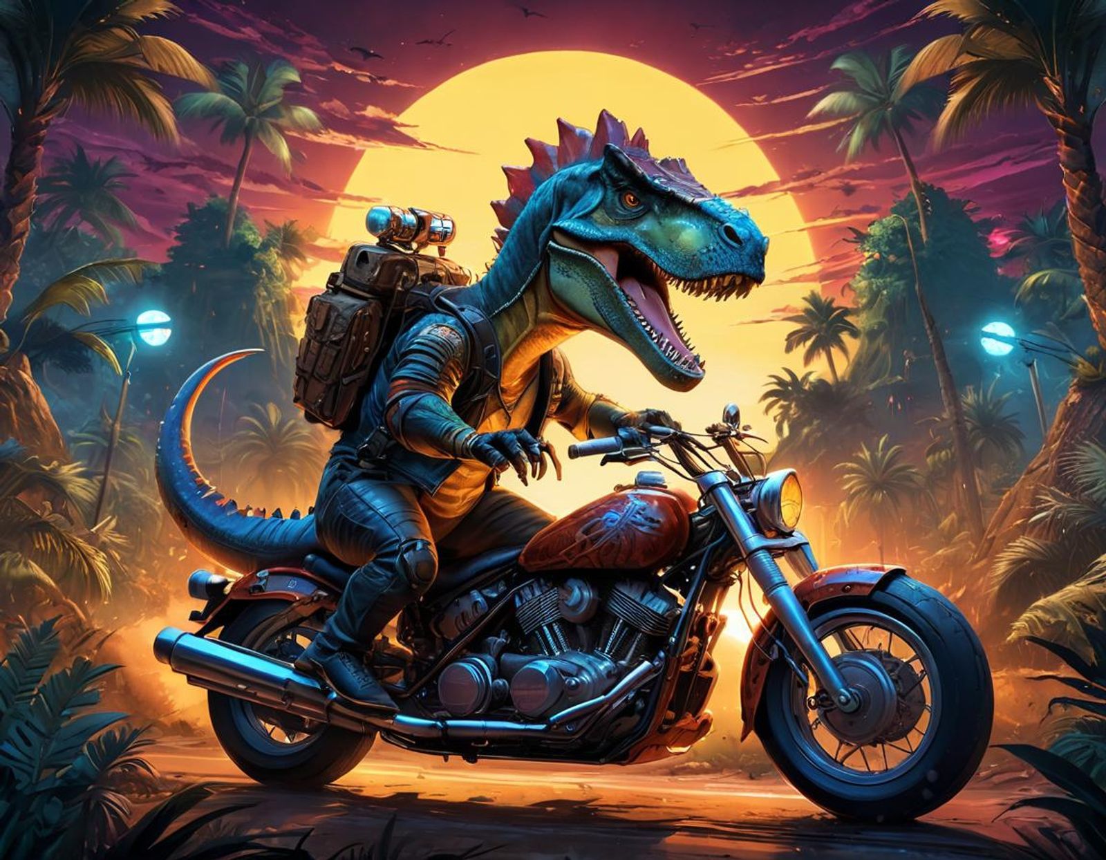 Dino Riding a Harley-Davidson - AI Generated Artwork - NightCafe Creator