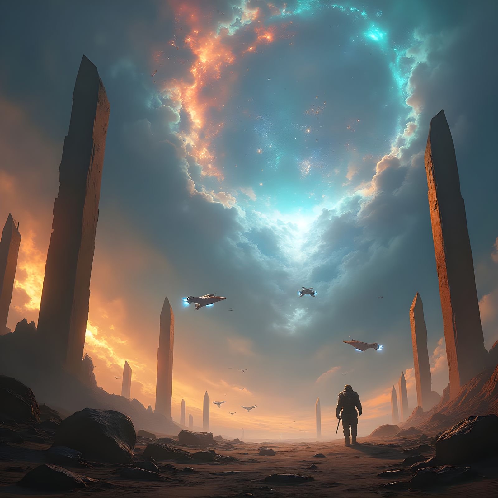 Divine Machines Collide in Epic Cyberpunk Battle - AI Art