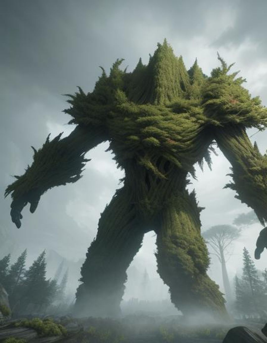 Giant trees spawning golems to attack the angels trying to cut them ...