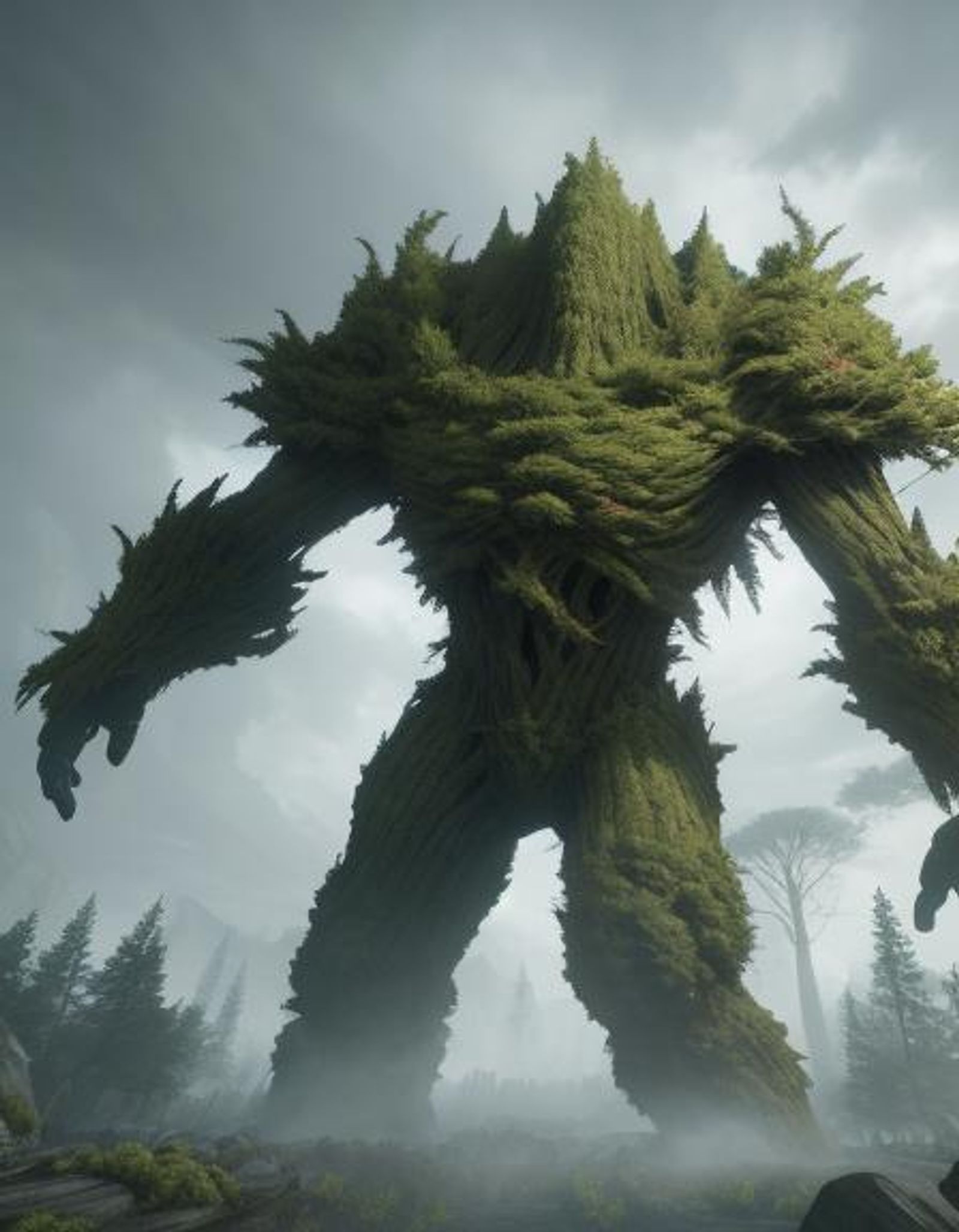 Giant trees spawning golems to attack the angels trying to cut them ...