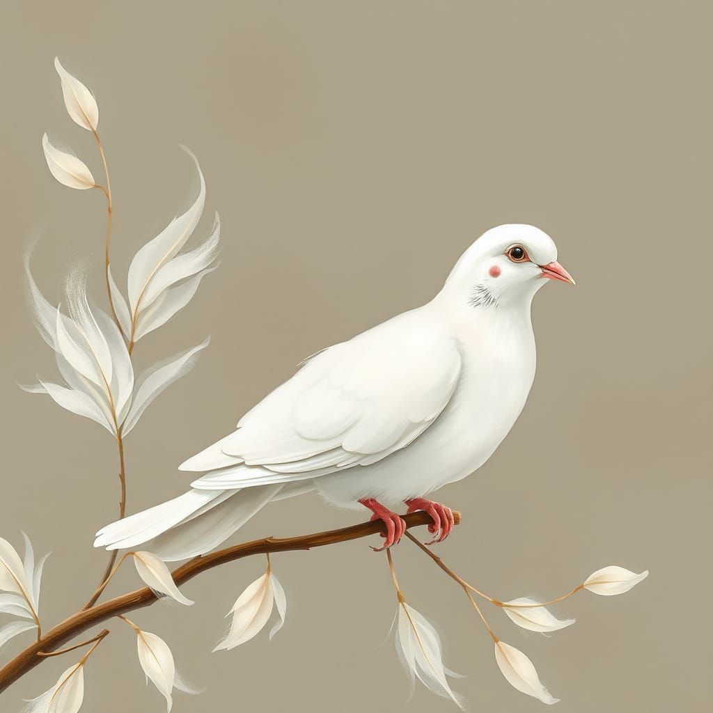 Dove - Ethereal Dove Perched on Delicate Branch