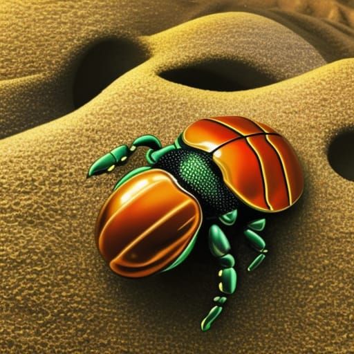 Scarab Beetle, emerging from the sand, 8k resolution, a masterpiece ...