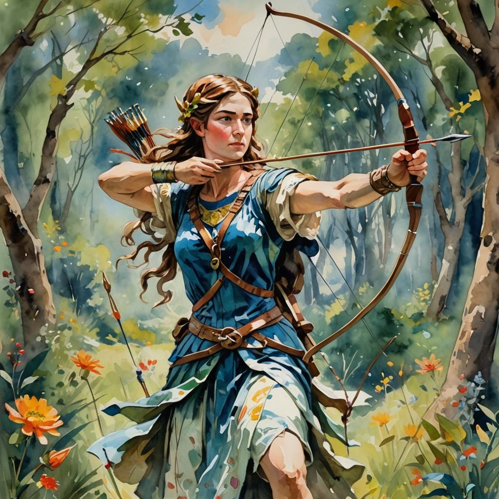 The goddess artemis doing archery - AI Generated Artwork - NightCafe Creator