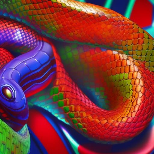 A colorful snake, vibrant colors, hyper detailed, concept art, sharp ...