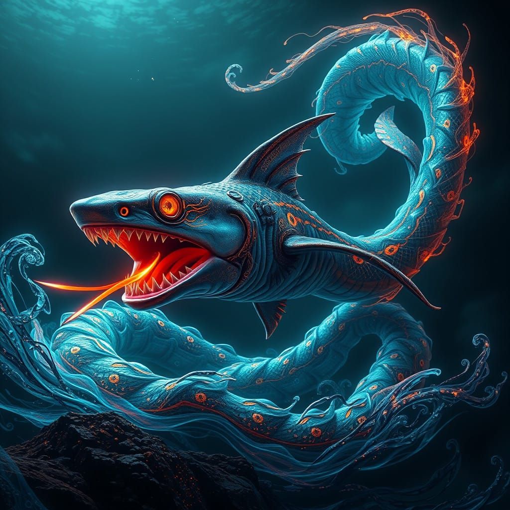 Surreal Oceanic Hybrid: Snake-Shark-Angler Fish Fu... - AI Art