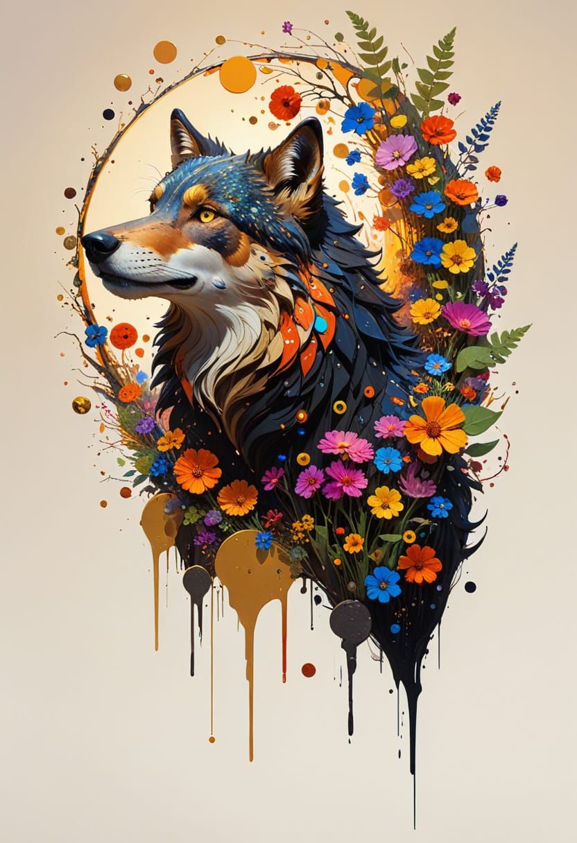 Surreal Wolf in Vibrant Forest, Oil Painting Style - AI Art