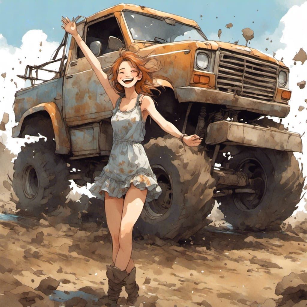 Fox-girl VIXEN wearing a sleeveless sundress, out mudding on a monster ...
