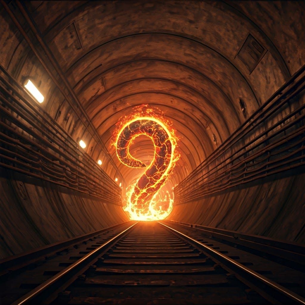 Fiery Worm Unleashes Chaos in Subway Tunnel - AI Art