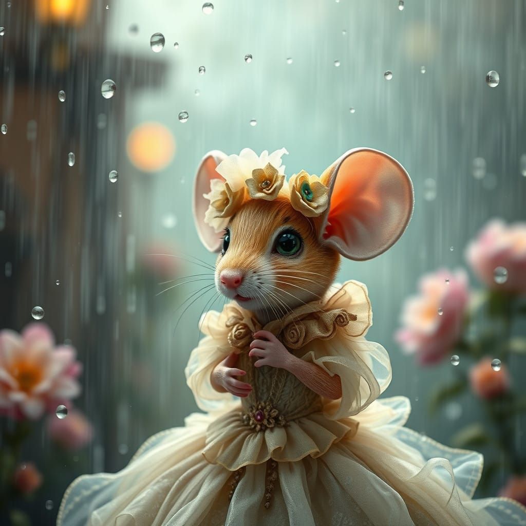 Ethereal Mouse King Basks in Rainy Twilight, Post-... - AI Art