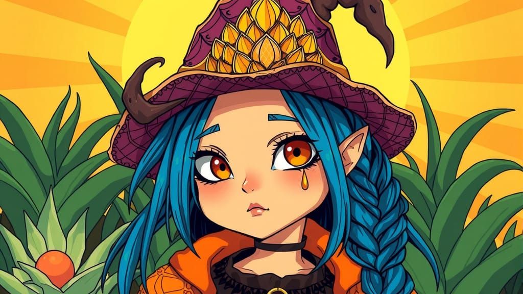 Solar Punk with Whimsical Cowboy-Witch Hat and Bra... - AI Art