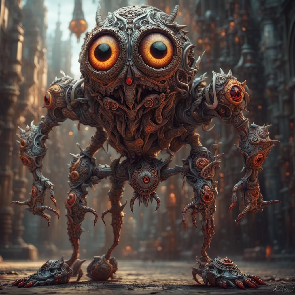 Cute, Eye demon,; Robotic arms and legs, intricate elaborate detailed ...