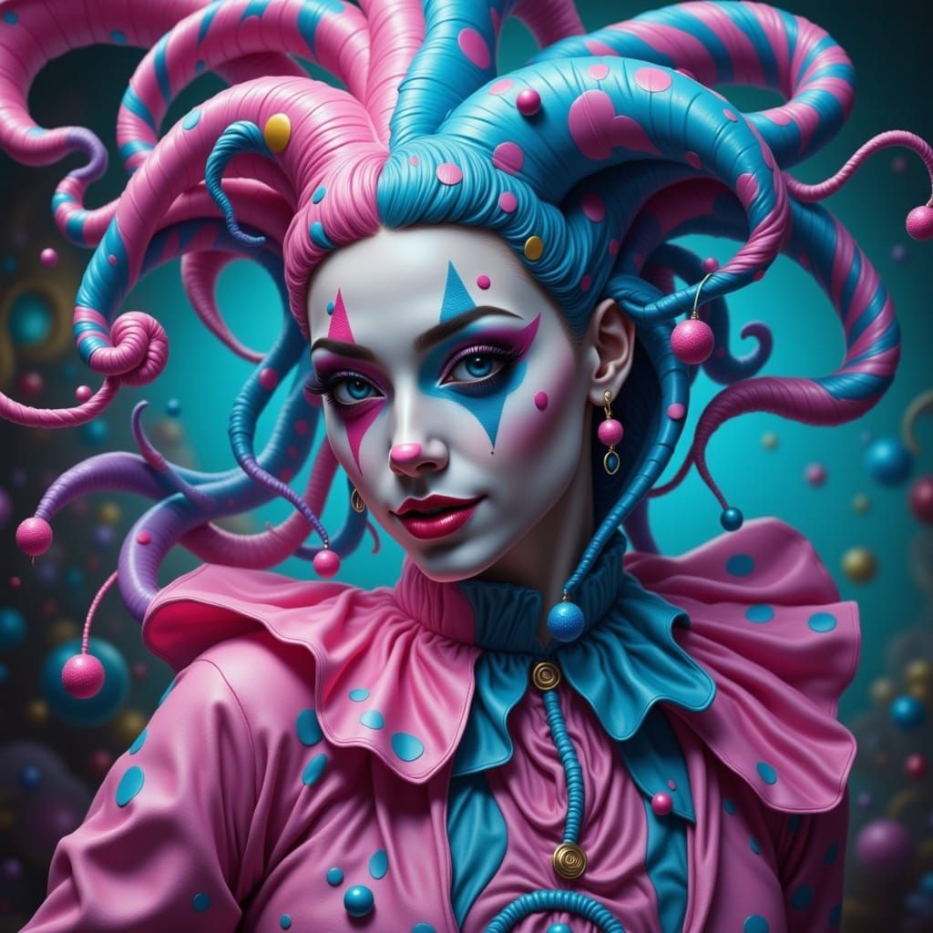 Vibrant Carnival Jester in Realistic Colorful Atti... - AI Art