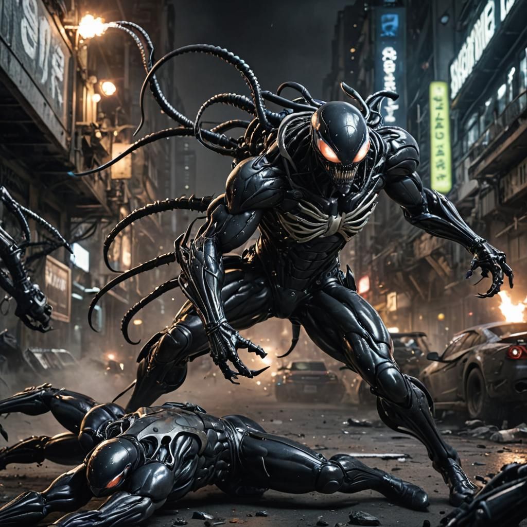 Futuristic biopunk alien symbiote supersoldier battling - AI Generated ...