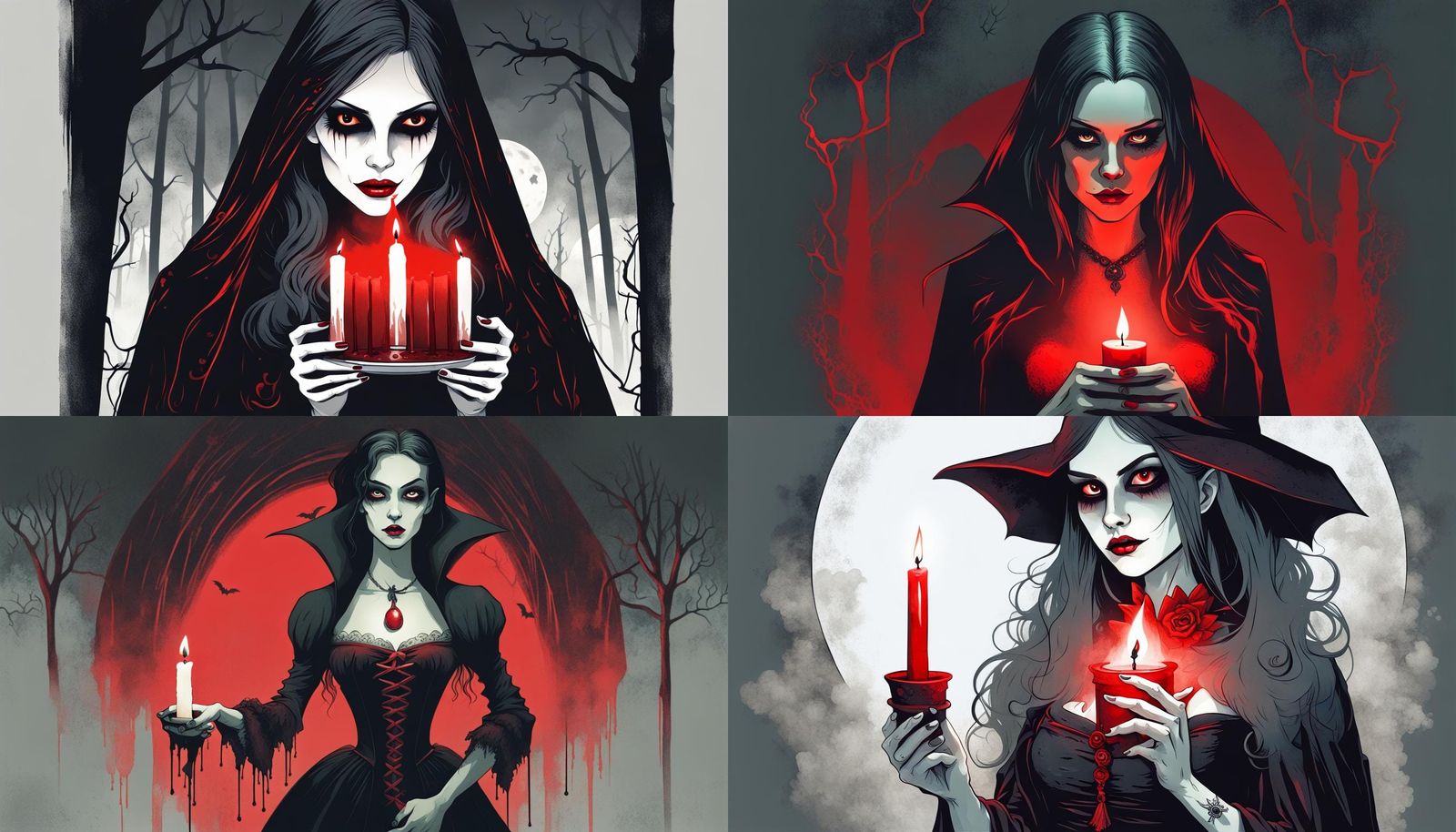 A female vampire holding a red luminous candle, Halloween spooky ...