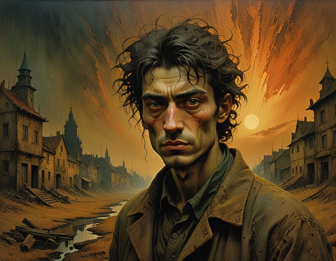 Male portrait. Sunset ghost town. - Gritty, Dreamlike Portra...