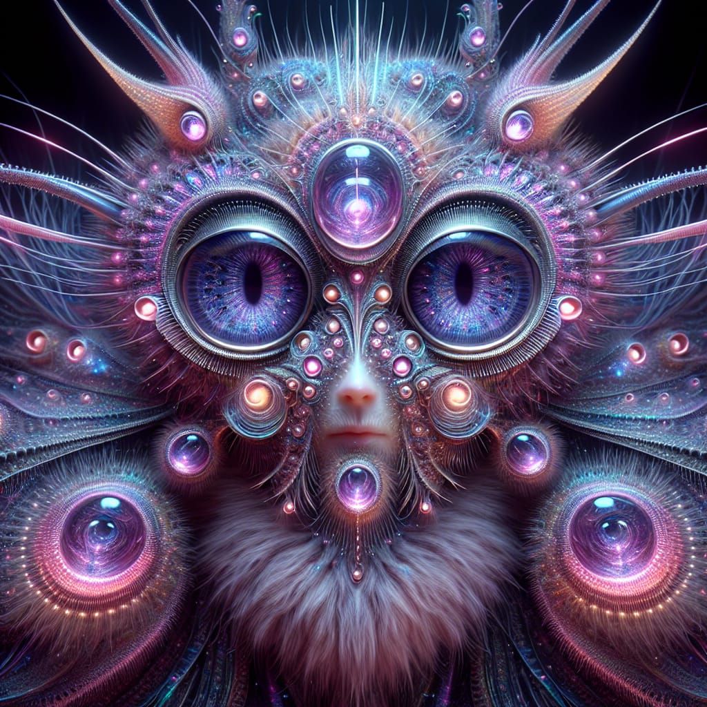 Create a surreal and highly detailed digital artwork of an alien ...