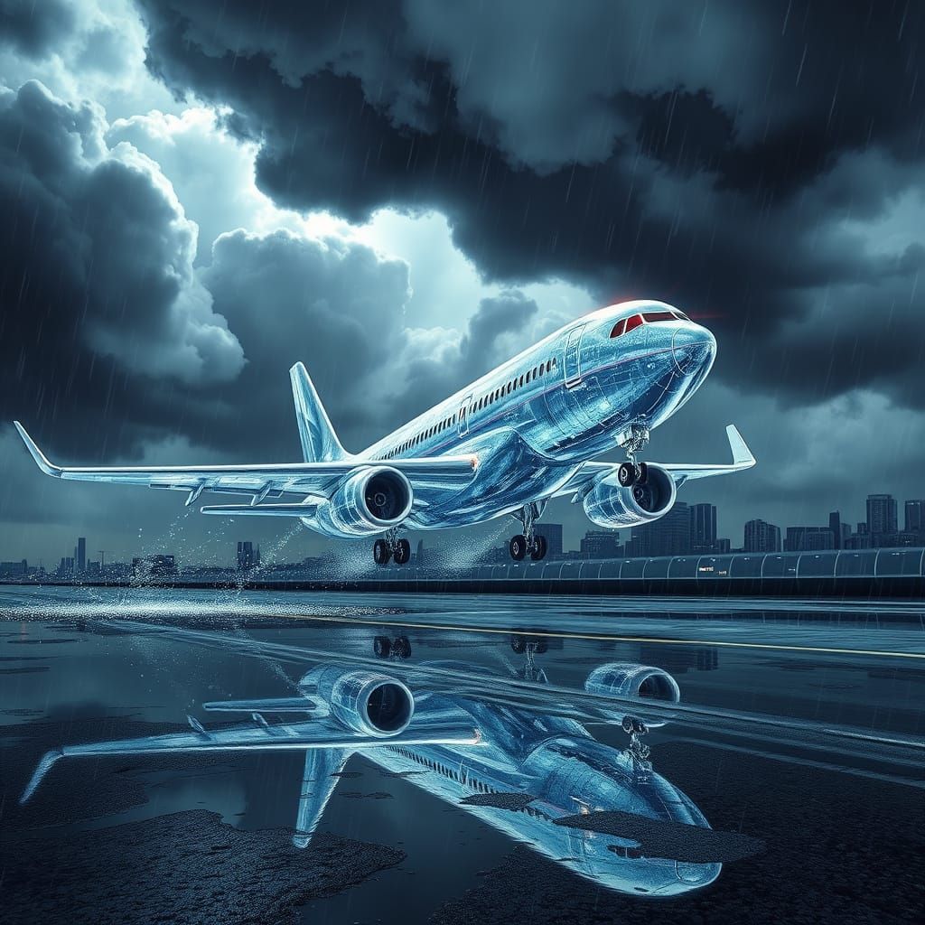 Glistening Water Airliner Lands in City - AI Art