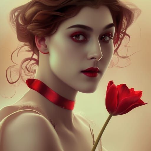 The beautiful vampire held the red tulip up to her ruby lips and kissed ...