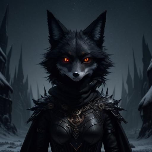 Anthropomorphic humanoid, undead, cute, adorable, black-fox with ...