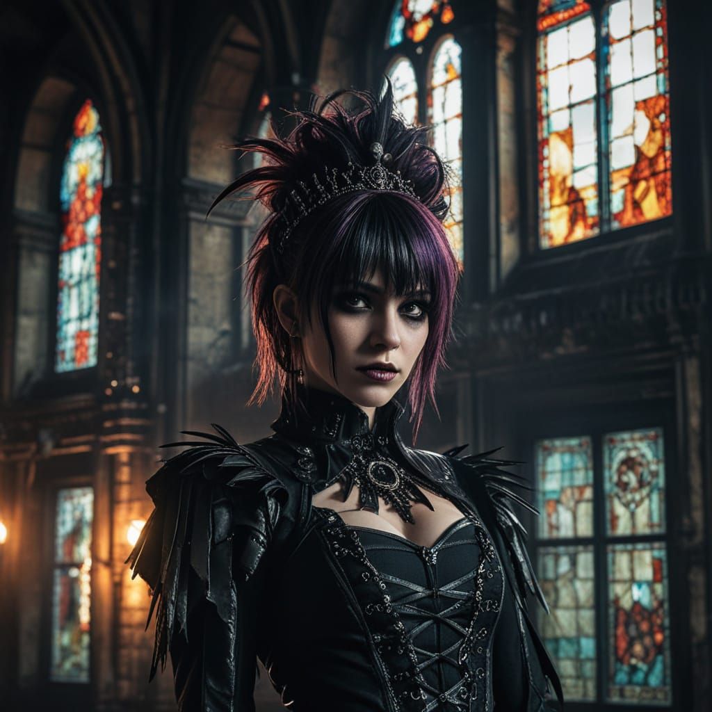 Goth Girl Reigns in Dark Victorian Punk Fantasy - AI Art