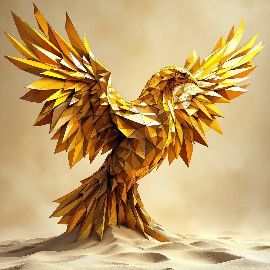 Geometric Bird Sculpture in Earthy Hues - AI Art